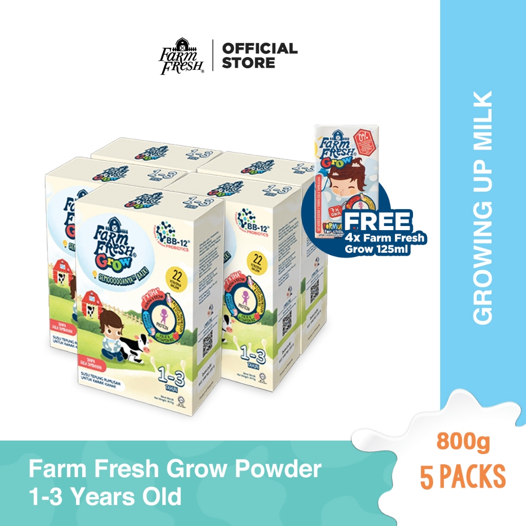 Farm Fresh Grow Powder 1-3 Years Old 800g x 5 Packs + [FREE] Farm Fresh ...