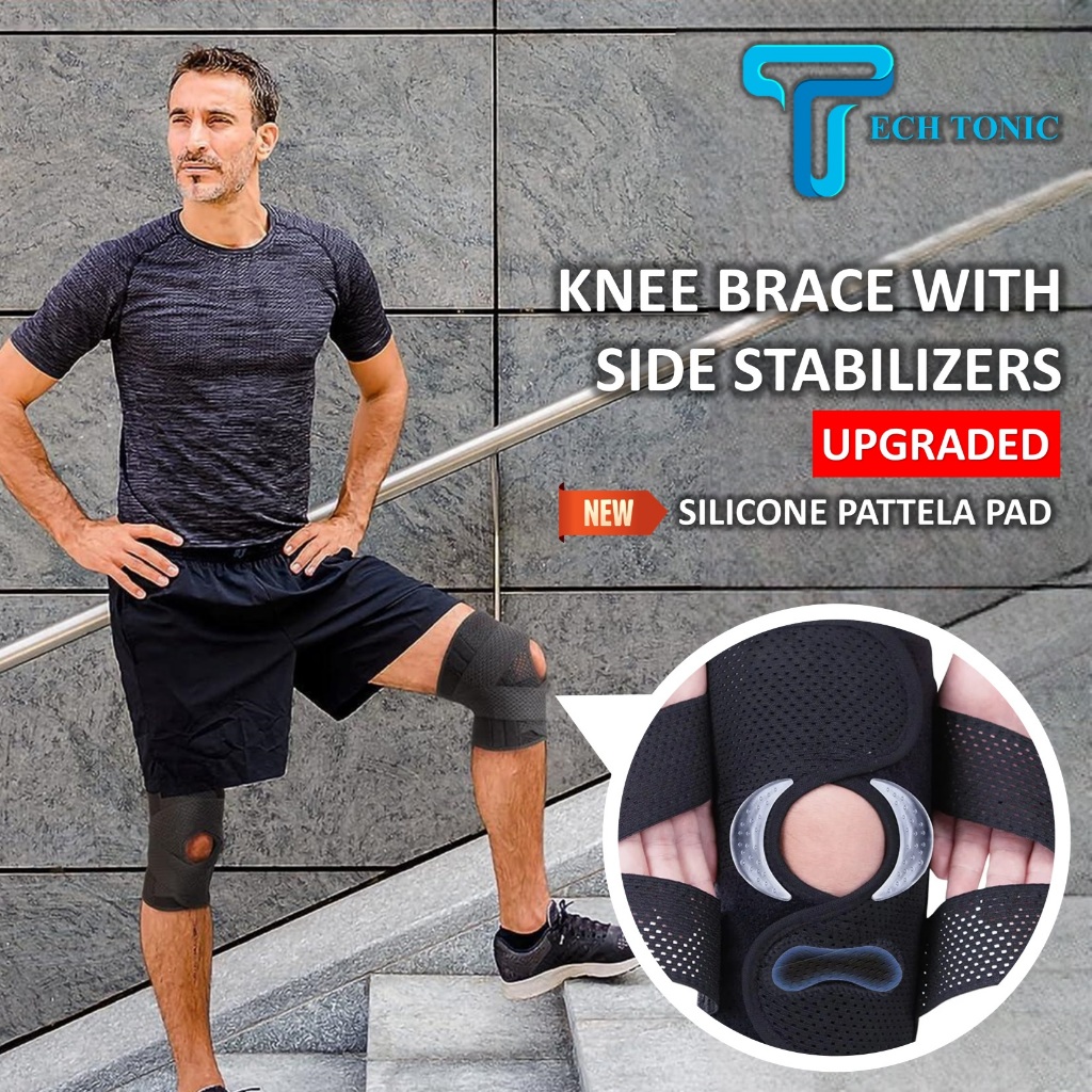 (UPGRADED Silicone Pad) Knee Brace Knee Guard Support With Side ...