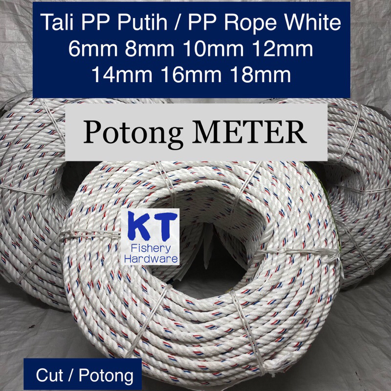 Tali Nylon PP Rope White (Potong Meter) 6mm 8mm 10mm 12mm 14mm 16mm ...