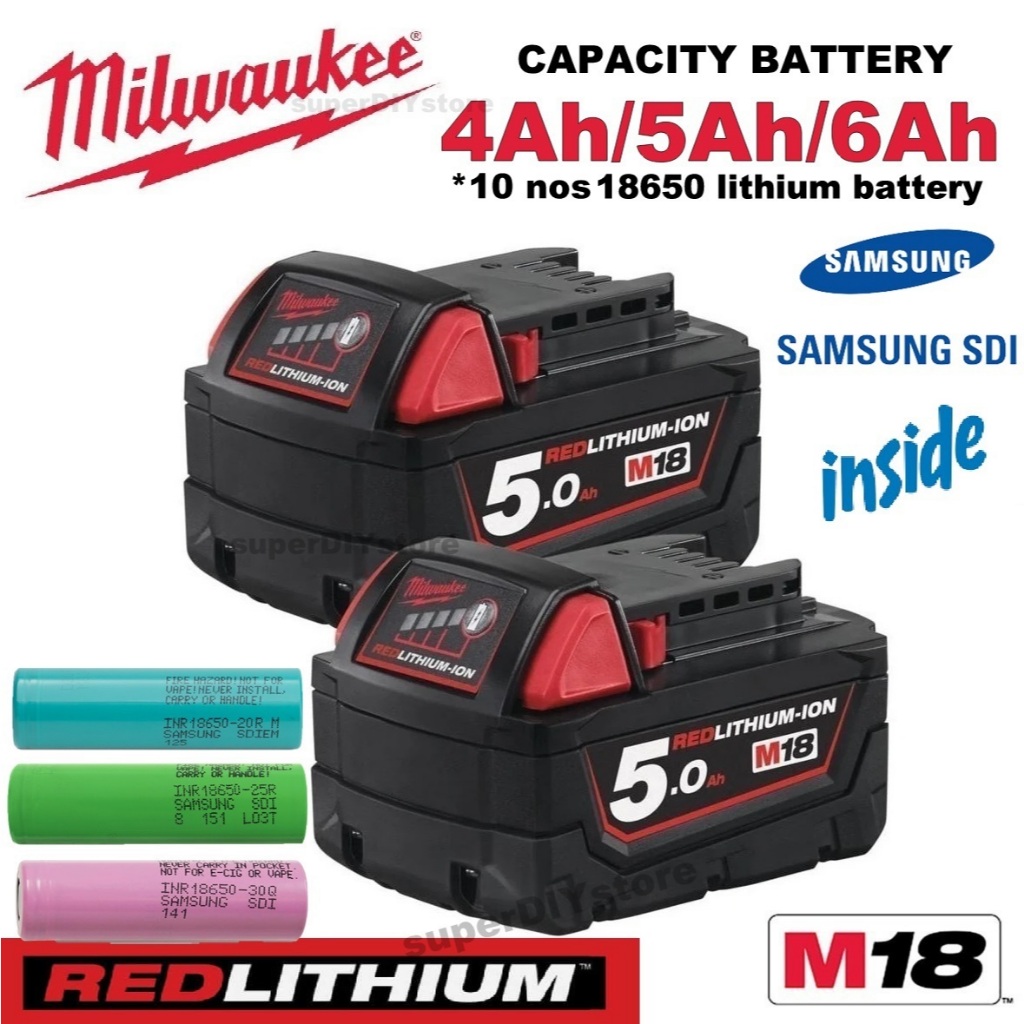 Milwaukee M18 4.0Ah 5.0Ah 6.0Ah 18V red lithium high output battery ...