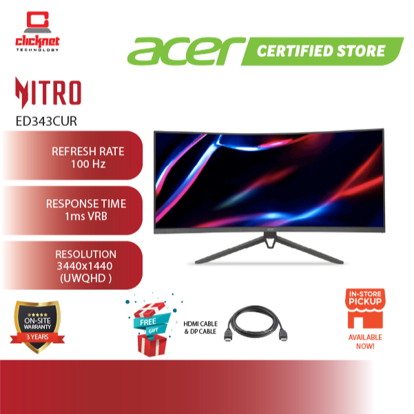 ACER NITRO EDA343CUR Hbmiippx 34”VA LED QHD 120Hz CURVED GAMING MONITOR BLACK | Shopee Malaysia