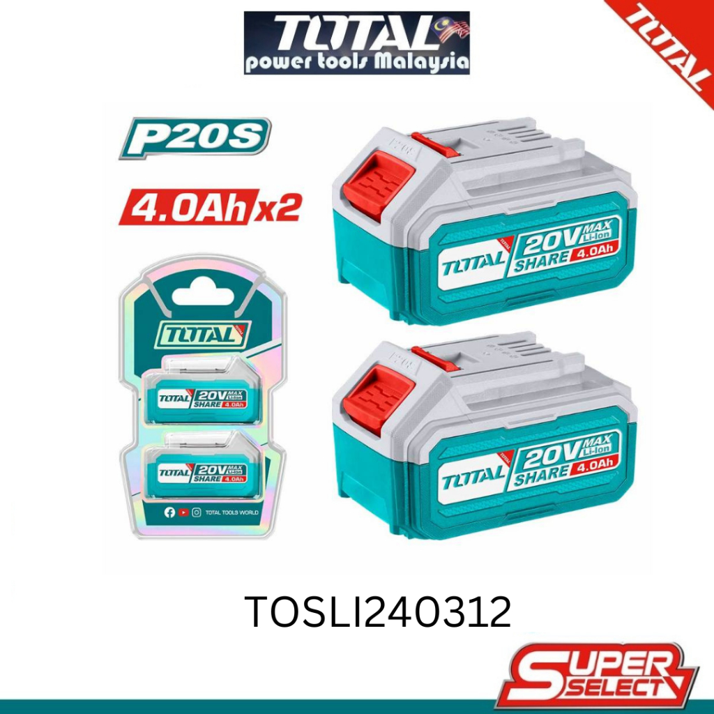 TOTAL Li-ion Battery Kit (2 Pcs, 4.0Ah) Fits All Cordless Power Tools ...