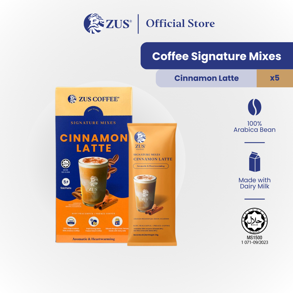 ZUS Signature Mixes Premium Instant Coffee - Cinnamon Latte - 5 sticks ...