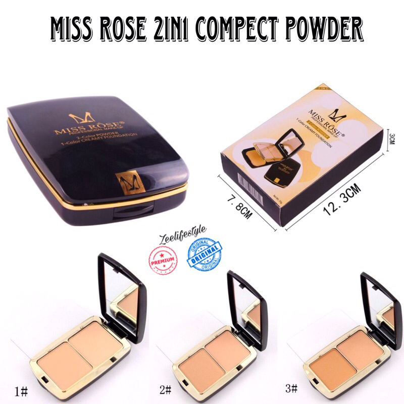 MISS ROSE 3in1 Professional Make up Compact Powder [2 Colors Compact ...