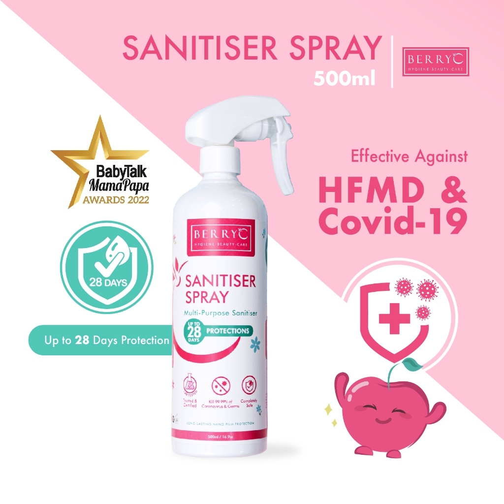 BERRYC SANITIZER SPRAY 28 DAYS PROTECTION [NO ALCOHOL] 500ML | Shopee ...