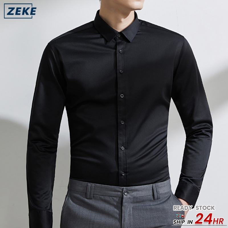 ZEKE A0031 White Polo Shirt Men Overruns Plain Long Sleeve Polo Shirt M ...