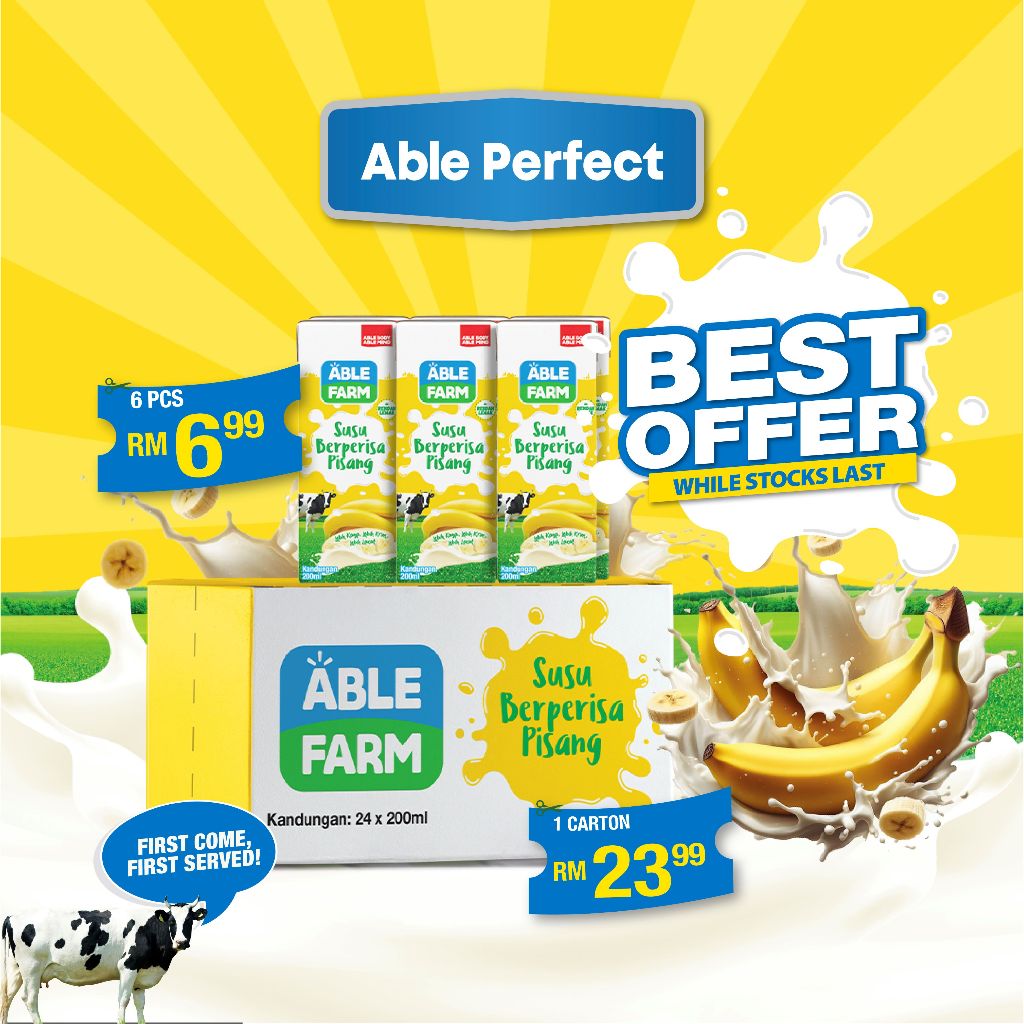 ABLE FARM BANANA MILK 200ML X 24 (NEARER EXPIRED DATE - 02/2025 ...