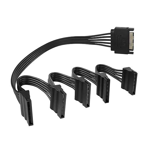 SATA Power Extension Cable 15 Pin SATA 1 Male to 5 Female Splitter Hard ...