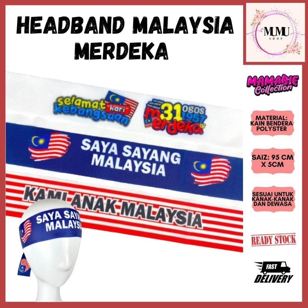 MAMABIE Headband Malaysiaku Merdeka Jiwa Merdeka Bendera Jalur Polyster ...