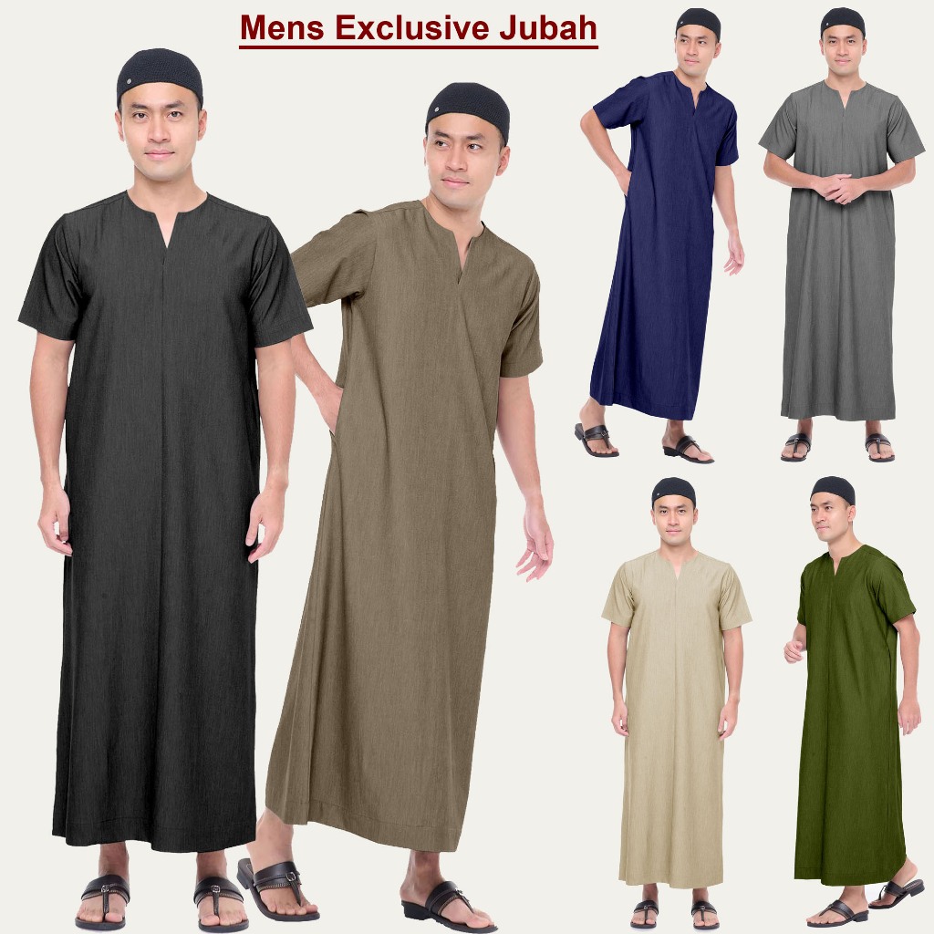 Exclusive Jubah Lelaki Lengan Pendek 2 pocket V Neck Style Jubah Raya ...