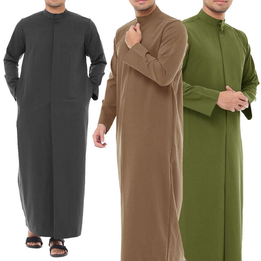 NEW ARRIVAL jubah Lelaki Lengan Panjang Stand Collar 2 pocket Jubah ...
