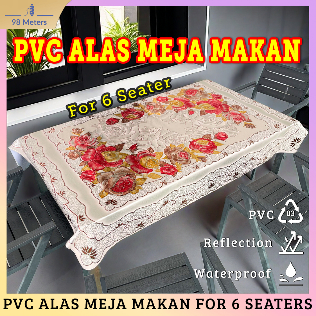[🔥HOT🔥] Alas Meja PVC 3D Print Bunga Untuk Meja Makan Tablecloth for 6 ...