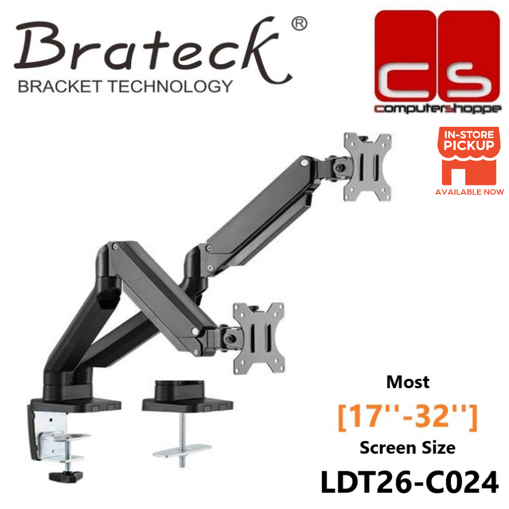 Brateck Premium Dual Monitor Aluminum Gas Spring Monitor Arm - LDT26 ...