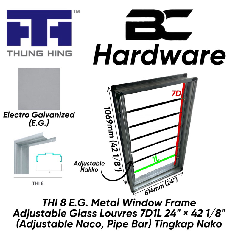 THI 8 E.G. Metal Window Frame Adjustable Glass Louvres 7D1L 24" × 42 1/ ...