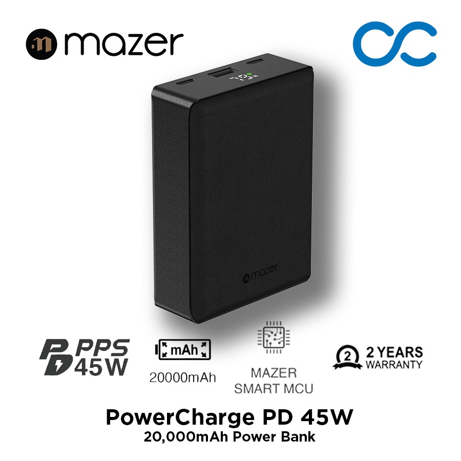 MAZER PowerCharge PD 45W 20,000mAh Power Bank - Black Color // 2 years warranty | Shopee Malaysia