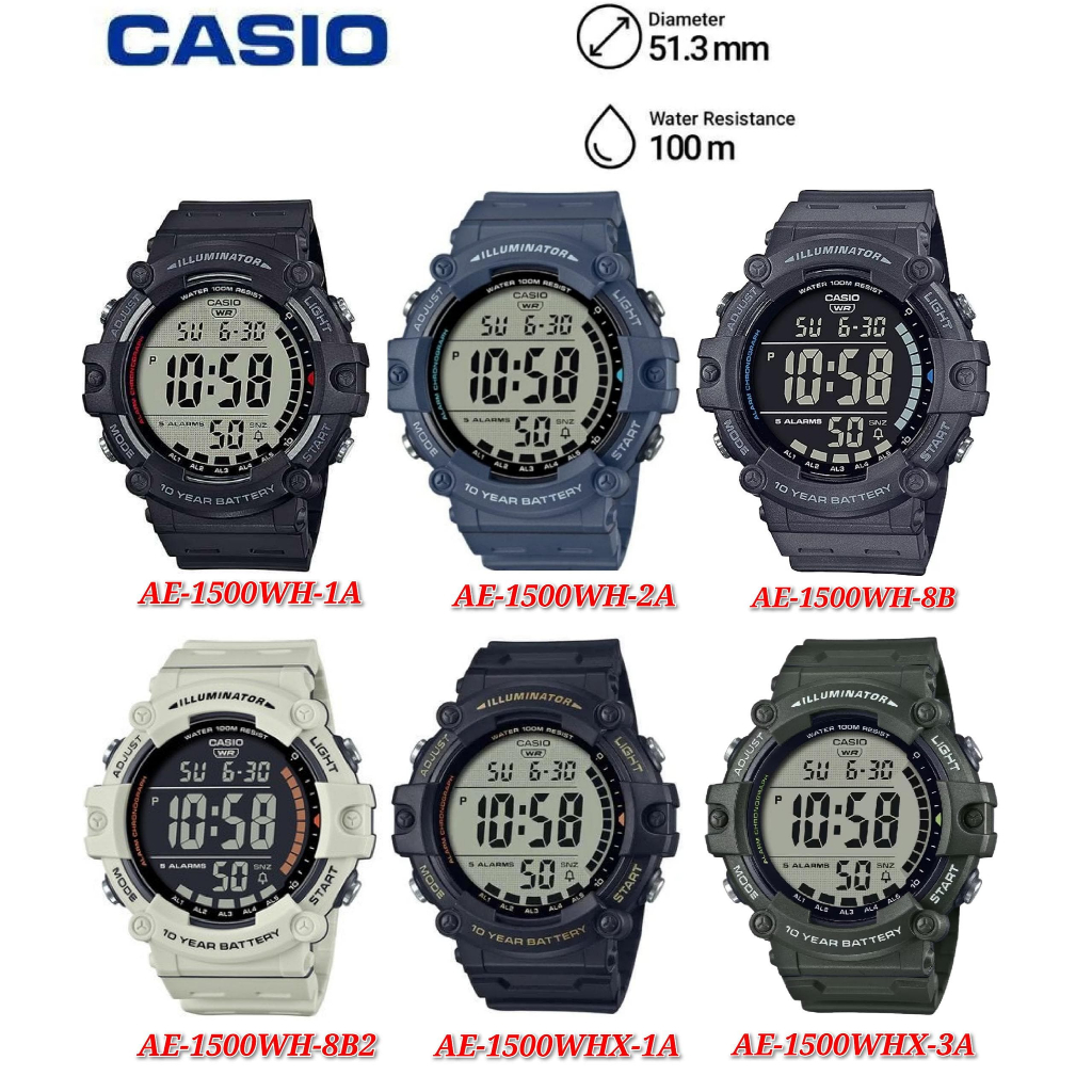 Casio AE-1500WH AE-1500WHX AE-1600H Men Youth Digital Sports Big Case ...