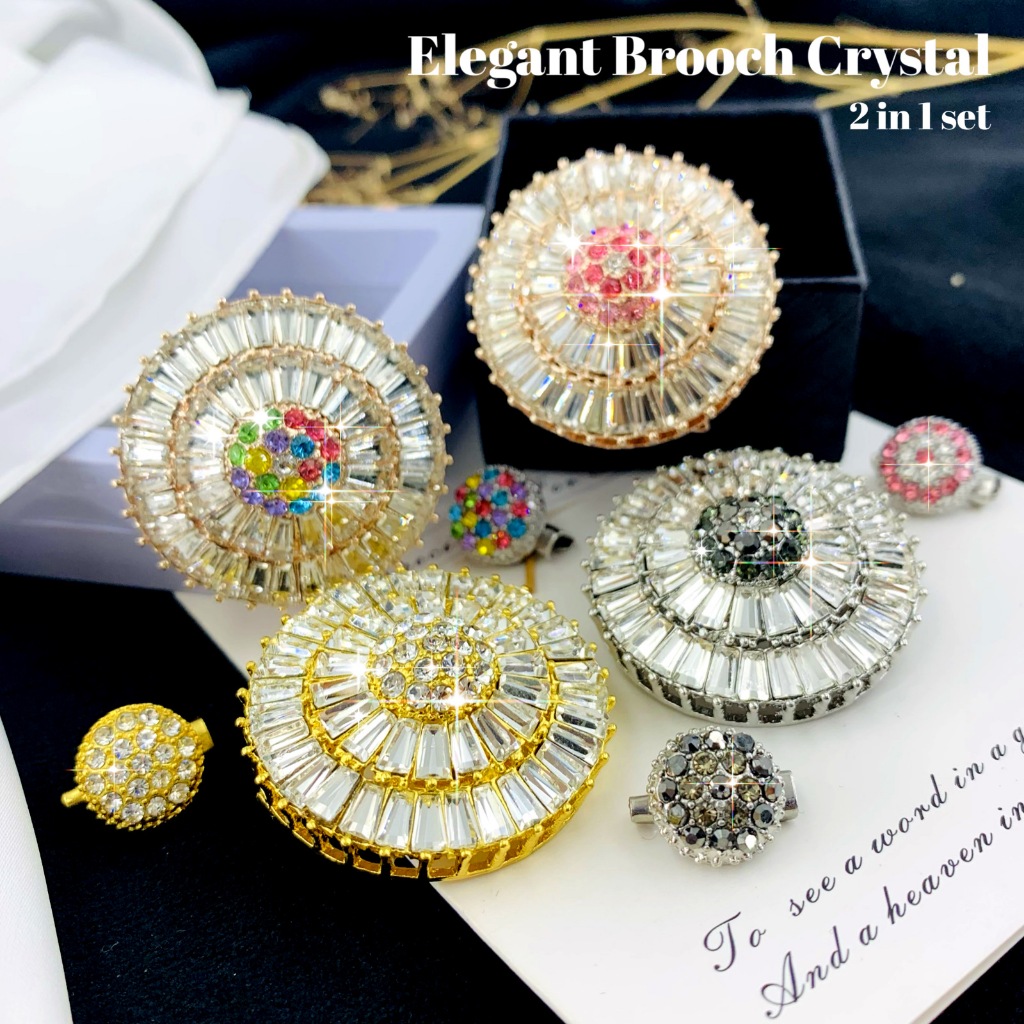 Elegant Brooch 2 in 1 Set [FREE BOX] European Crystal Kerongsang ...
