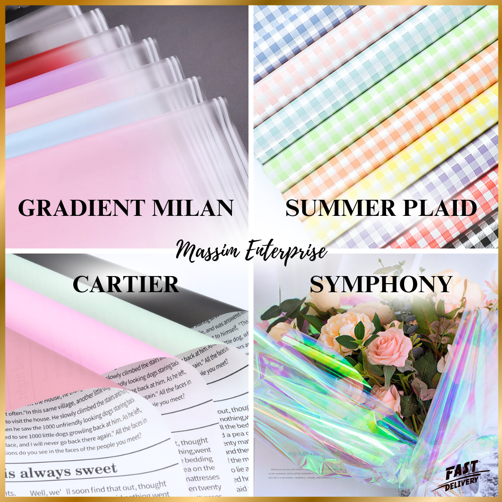 20Pcs Summer Plaid Bouquet Paper Gradient Bouquet Paper Cartier Paper ...