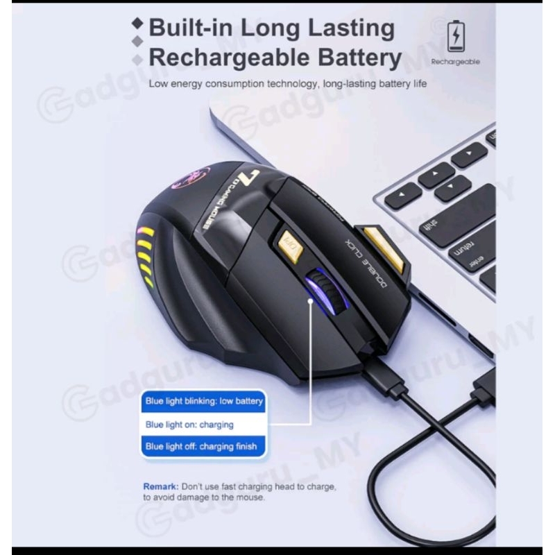 X7 WIRELESS GAMING MOUSE RECHARGEABLE RGB || SILENT CLICKING WIRELESS ...