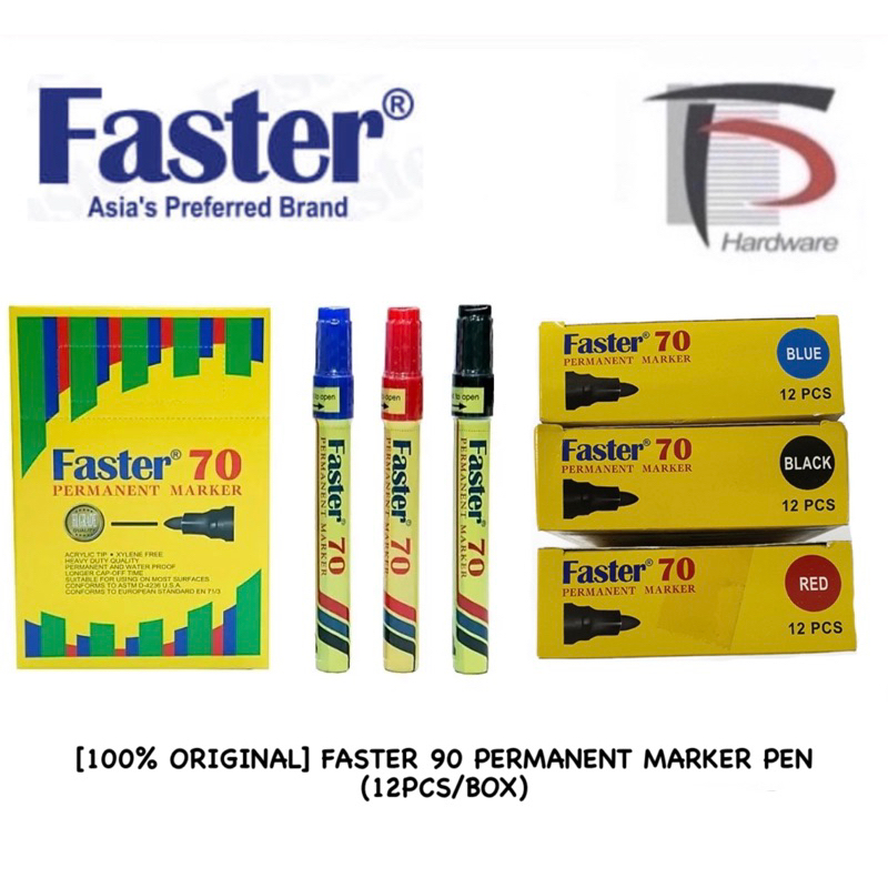 [100% ORIGINAL] FASTER 90 PERMANENT MARKER PEN (12PCS/BOX) | Shopee ...