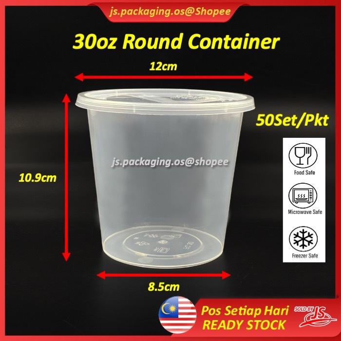 Disposable Round Food Container with Lid 30oz Bekas Plastik Makanan ...