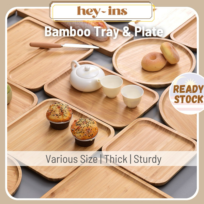 Thick Bamboo Tray Serving Plate Artistic Wooden Plates Round Square ...