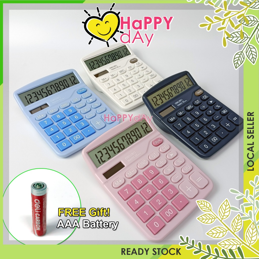 Deli Calculator 12 Digit Dual Power LCD TE837C | Shopee Malaysia