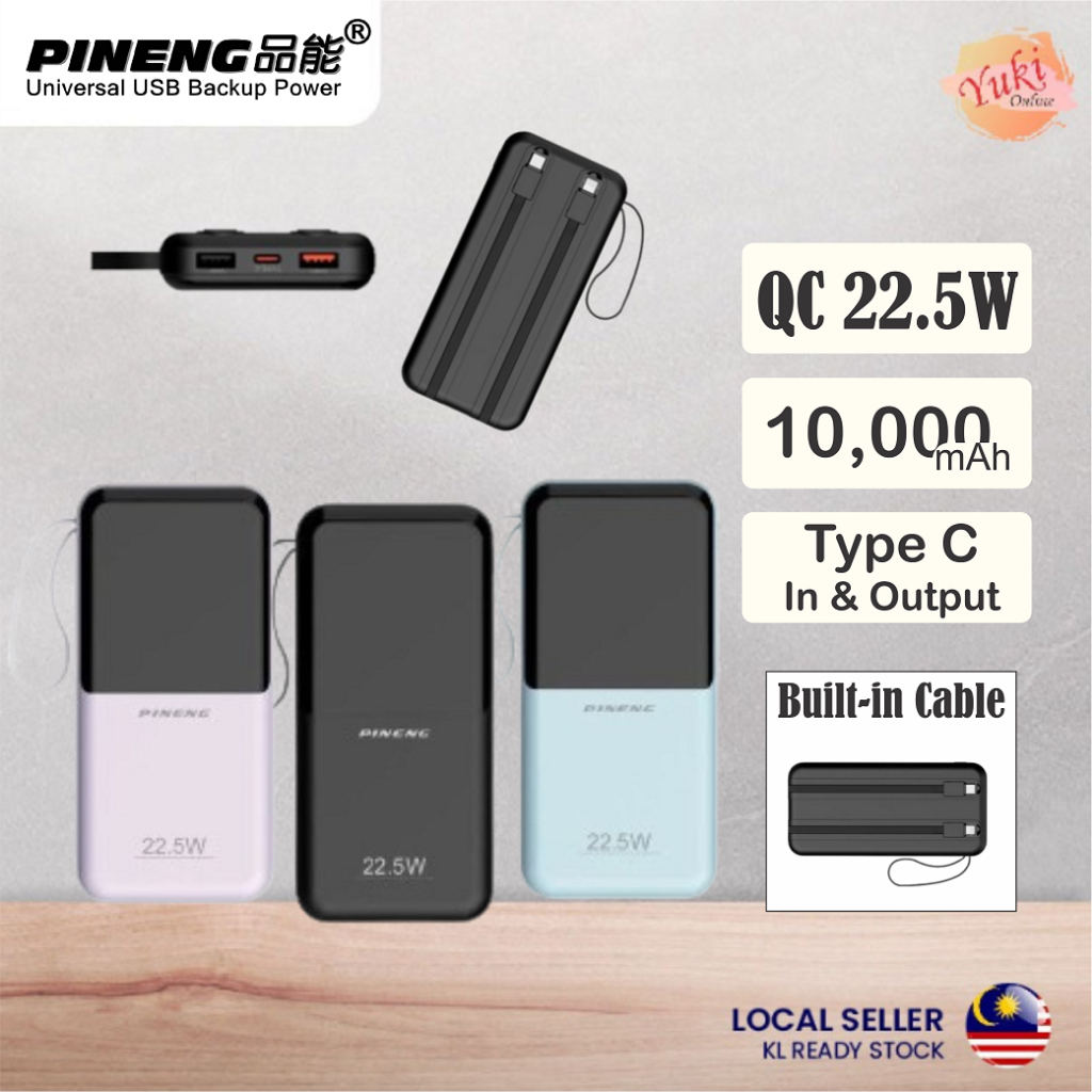 Pineng Power Bank 22.5W Super Fast Charging with Built in Cable Pn-797 ...