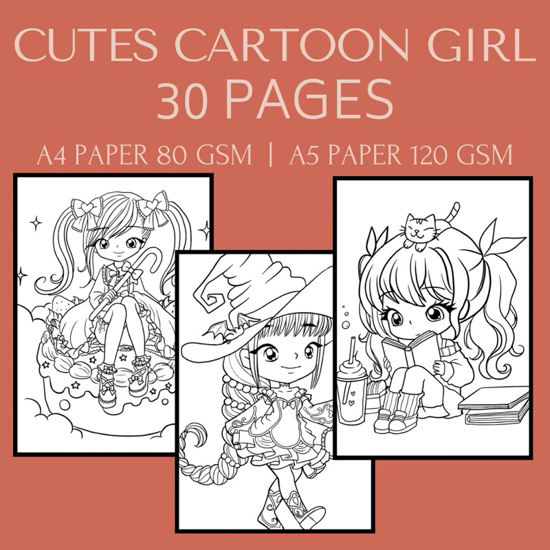 CUTE CARTOON GIRLS COLORING 30 PAGES ‼️ BUKU MEWARNA & KERTAS MEWARNA ...