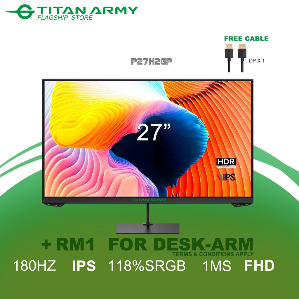 TITAN ARMY 27” FAST IPS FHD 180Hz 1ms 118%sRGB Gaming Monitor (P27H2GP ...