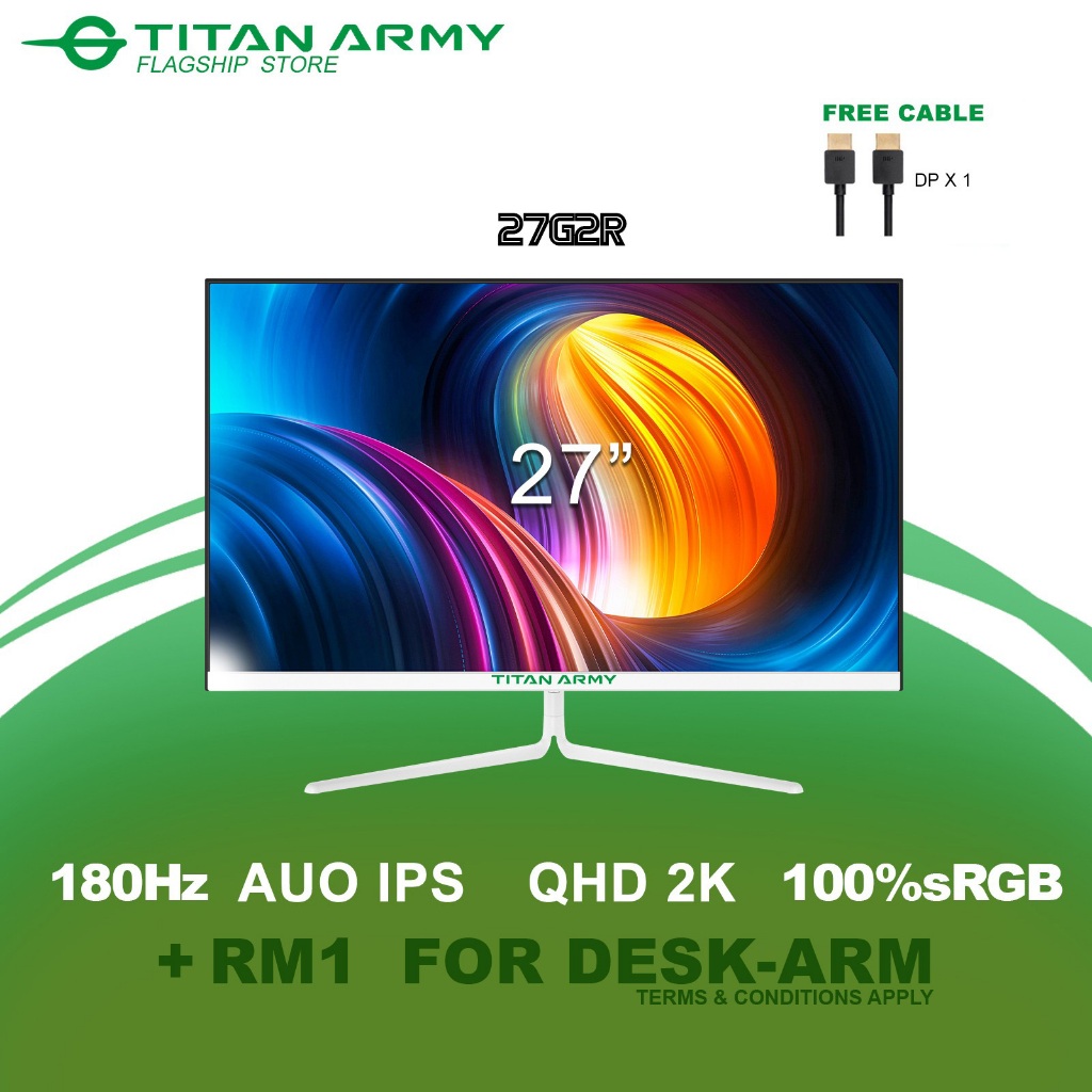 TITAN ARMY 27” FAST IPS QHD 2K 180Hz 1ms 100%sRGB Adaptive Sync Gaming ...