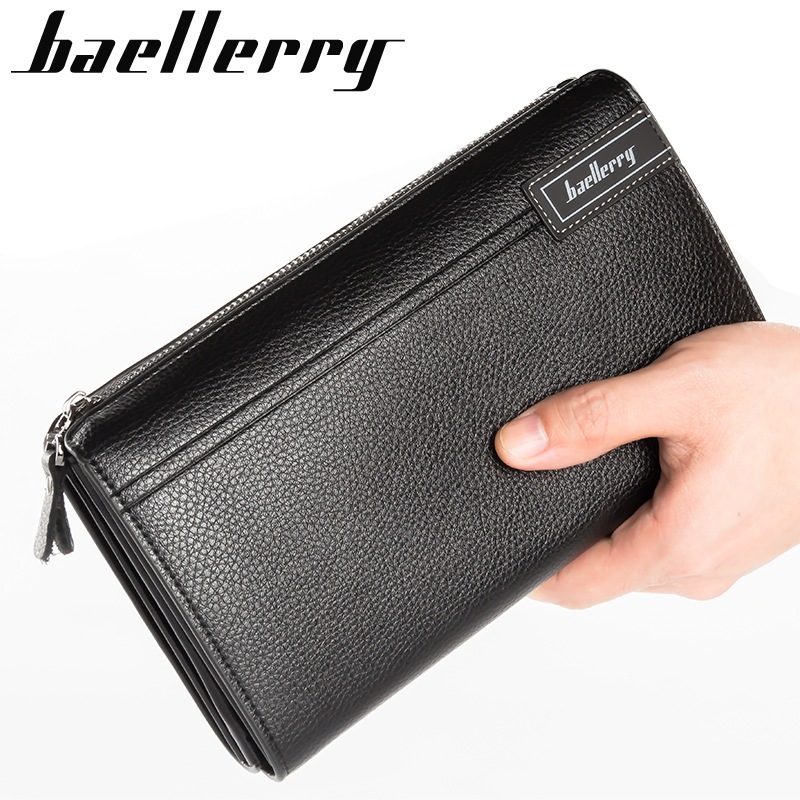 Baellerry Men's Long Wallet Men Leather Zipper Coin Purse Card Pocket ...