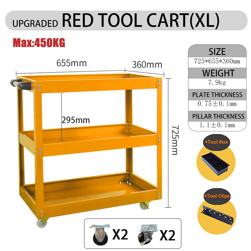 450KG Max load 3 Layer Tool Cart Heavy Duty Mechanical Workshop Tool ...