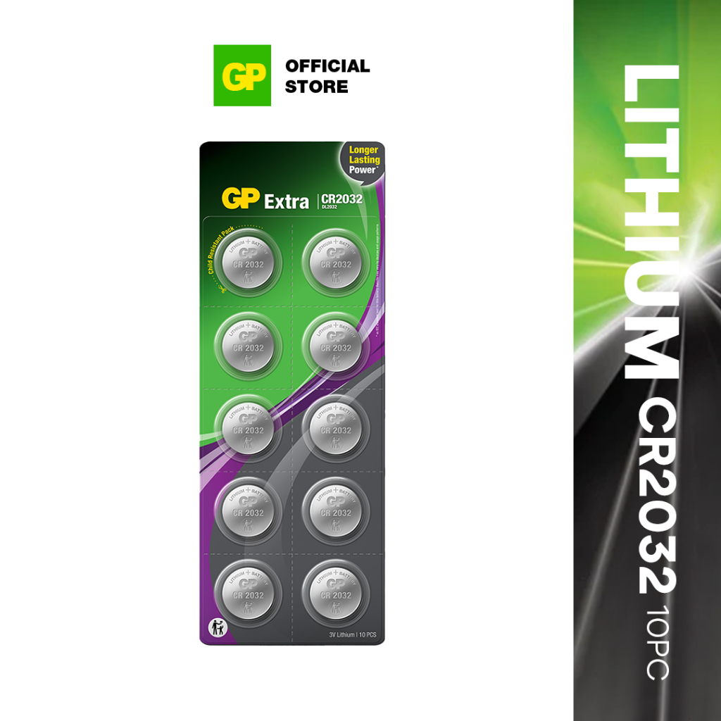 GP Extra Lithium Coin Cells Battery CR2032 [Card of 10] (5004LC AWI L14 ...