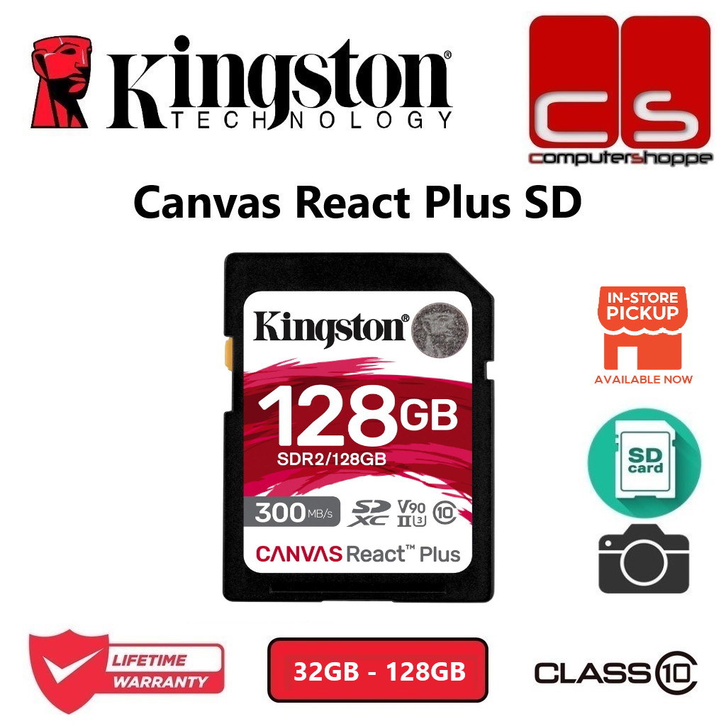 Kingston Canvas React Plus SD 300MB/s Class 10 UHS-II Memory Card - 32GB/64GB/128GB | Shopee ...