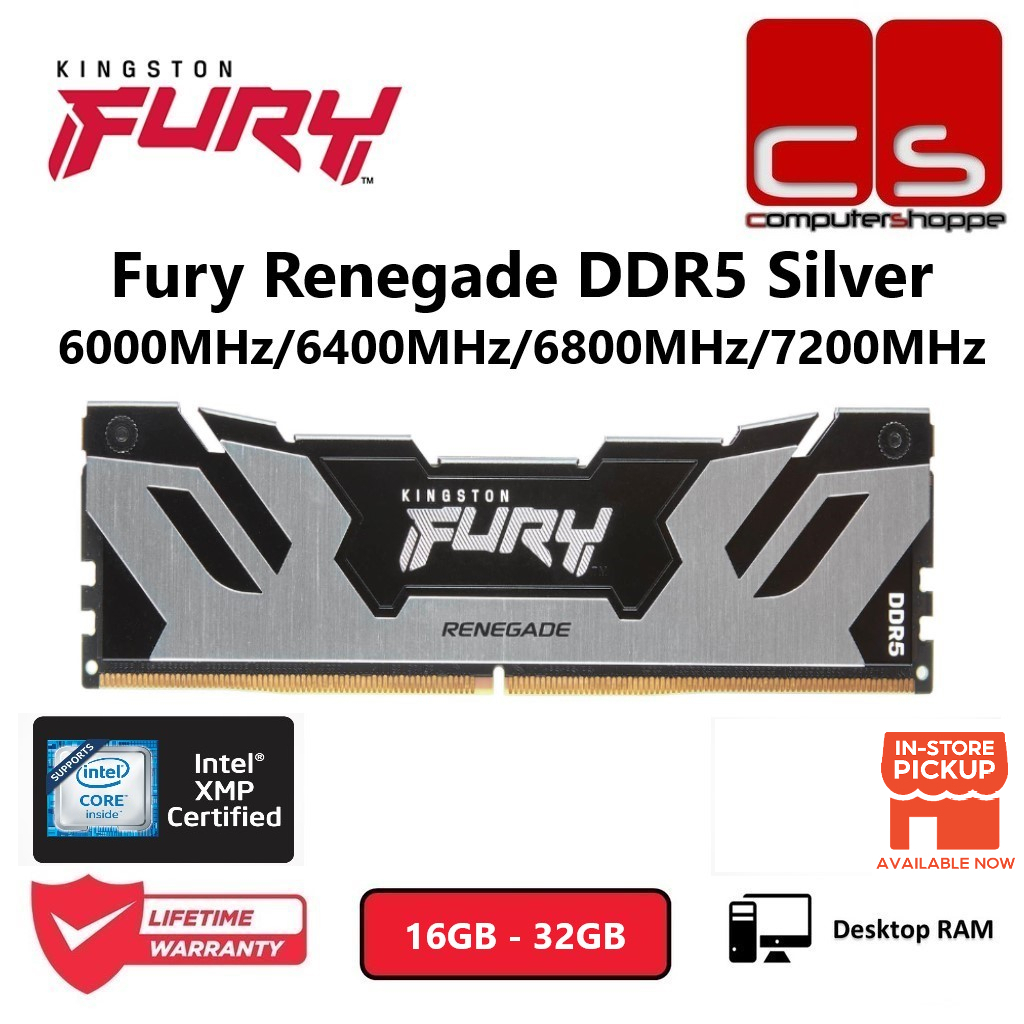 Kingston FURY Renegade DDR5 Silver Desktop Gaming RAM - 6000MHz/6400MHz ...