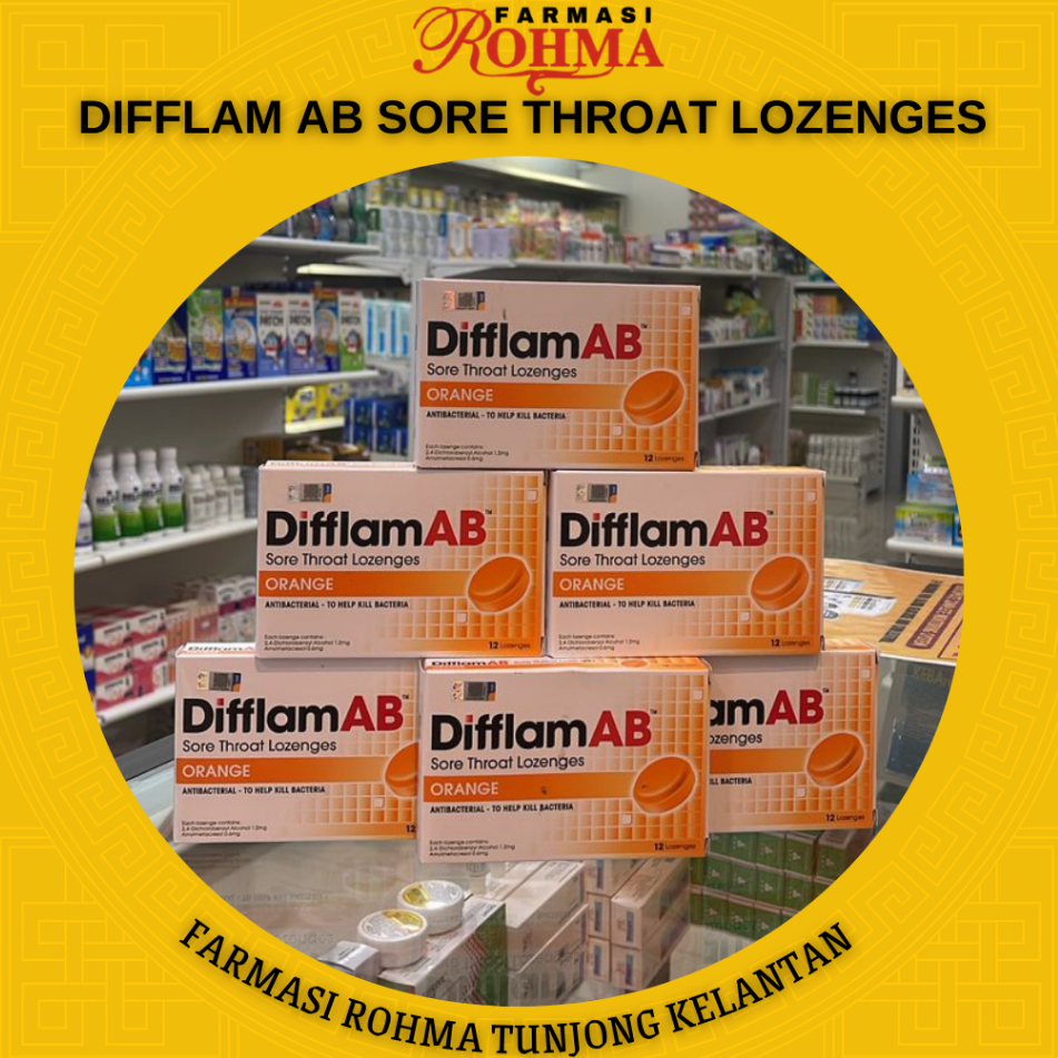 [🔥FARMASI ROHMA🔥] DIFFLAM AB SORE THROAT LOZENGES 12BIJI | Shopee Malaysia