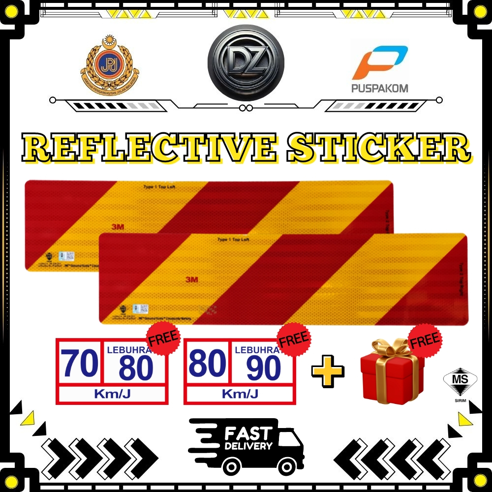 Dz Sticker 1 Pair Sirim Logo Reflective Sticker / Red Yellow Lorry ...
