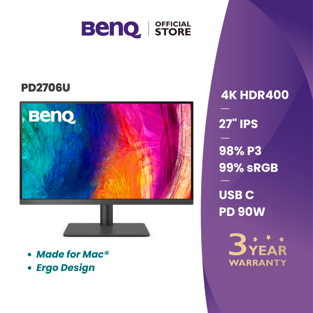 [New] BenQ PD2706U｜MacReady Designer Monitor｜27-inch｜4K UHD USB C ...