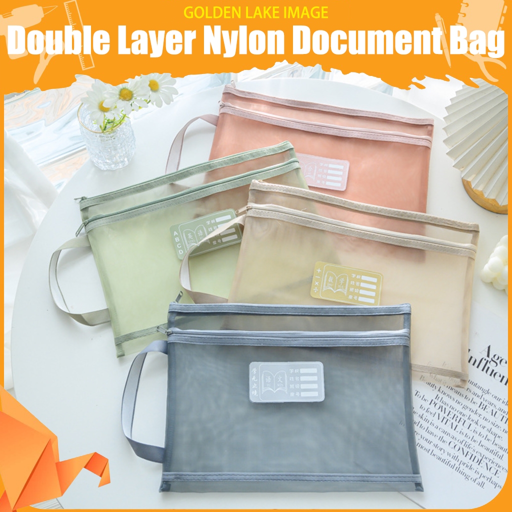 Single, Double Layer Nylon Document Bag File Folder Zipper Bags School ...