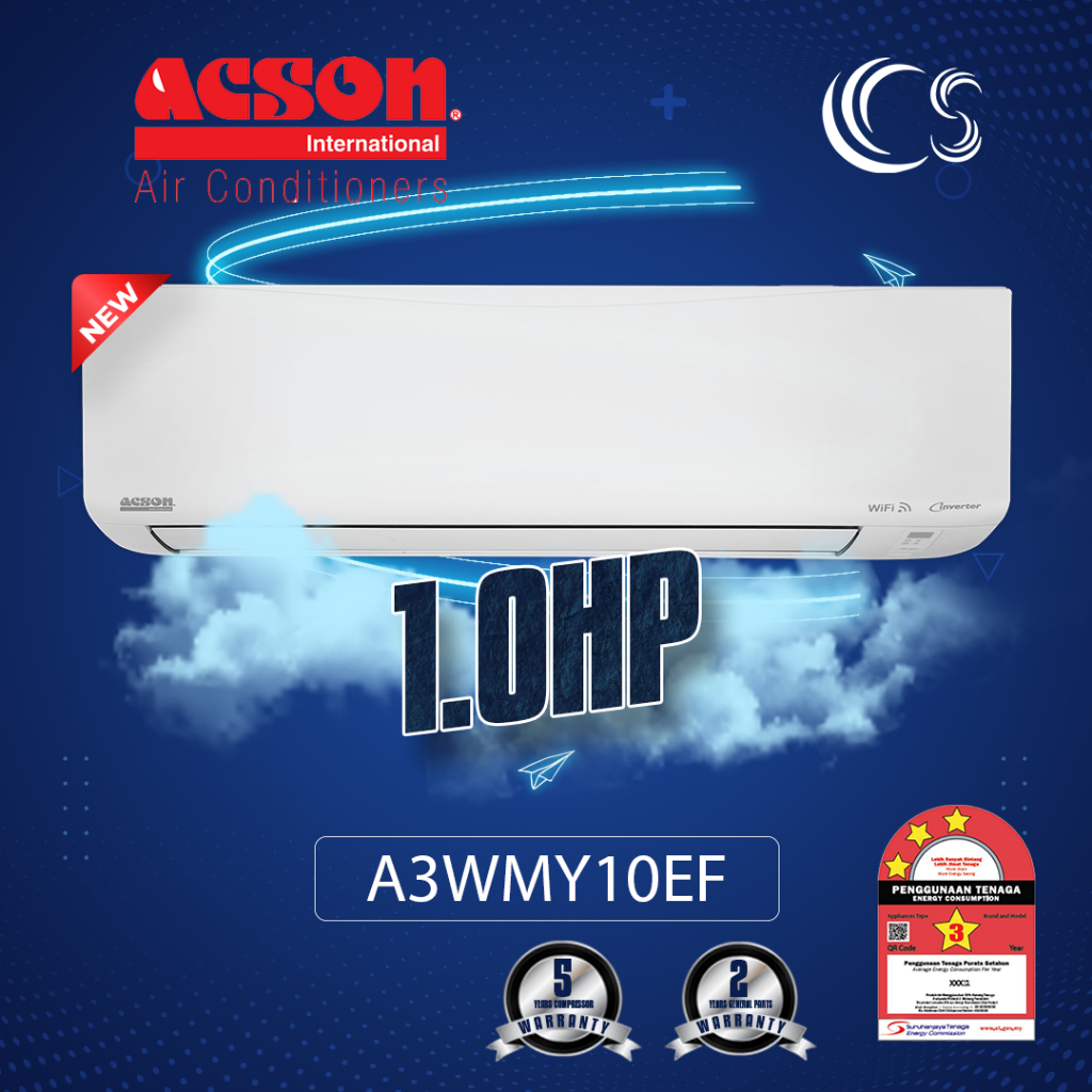 ACSON ALL NEW 2024 3 STAR INVERTER AIRCOND EF MODEL WITH R32 GAS & WIFI CONTROL | Shopee Malaysia