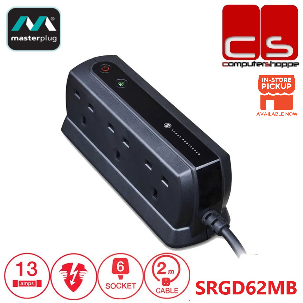 Masterplug Surge Protector 6 Gang 2 Meter Extension Leads Matte Black ...