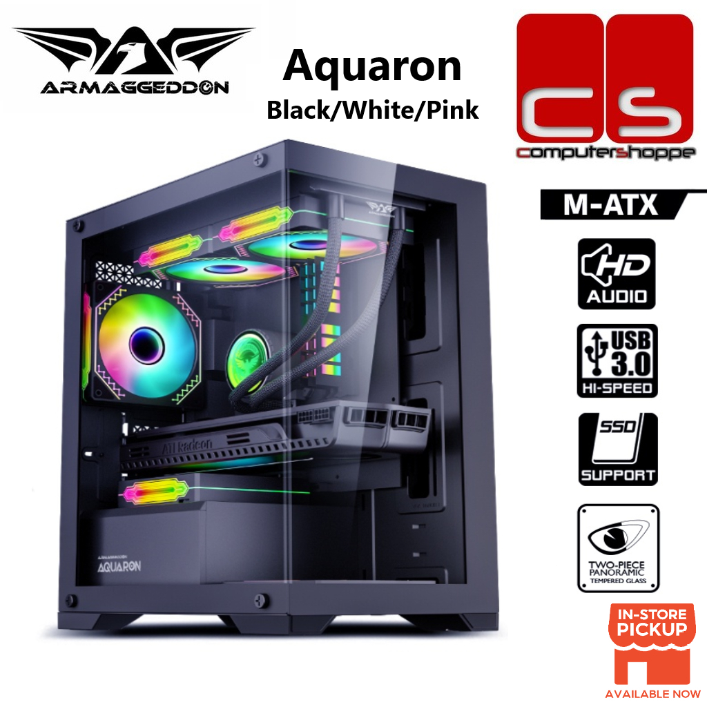 Armaggeddon Aquaron M-ATX Transparent view PC Case - Black/White/Pink ...