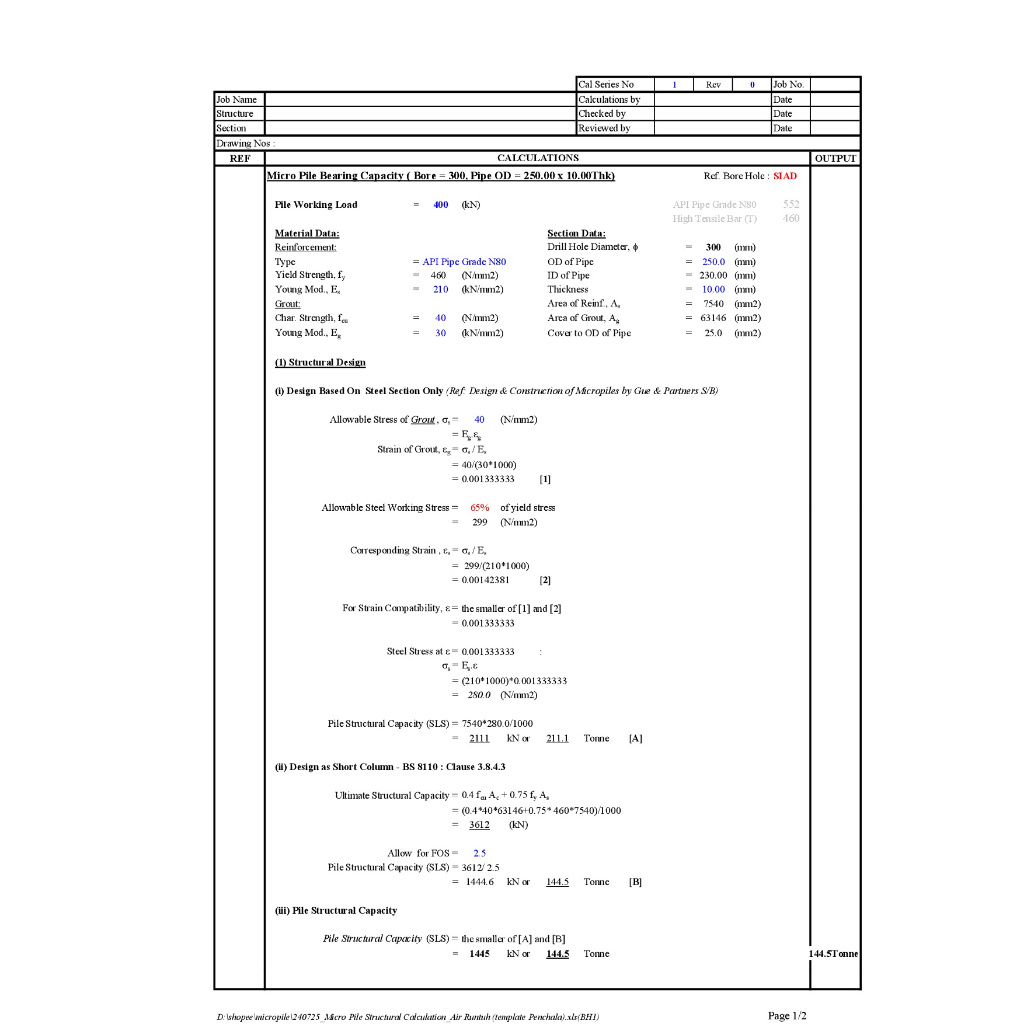 SPREADSHEET FOR MICROPILE DESIGN - GEOCTECHNICAL AND STRUCTURAL DESIGN | Shopee Malaysia