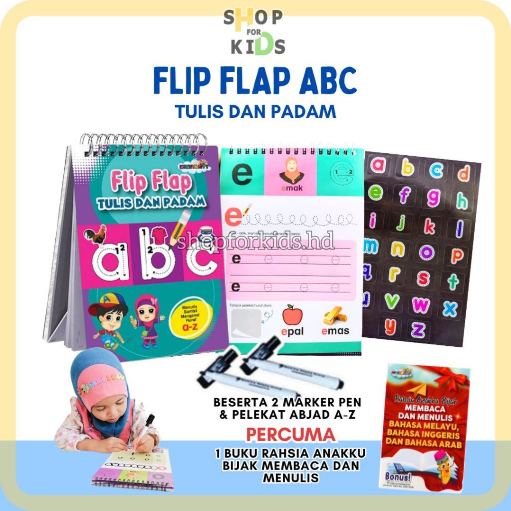 FLIP FLAP ABC TULIS & PADAM FREE MARKER PEN & BUKU | Belajar Menulis ...