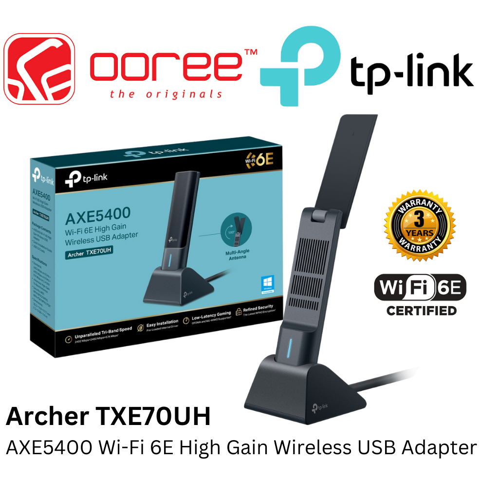 TP-LINK ARCHER TXE70UH AXE5400 WI-FI 6E HIGH GAIN TRI-BAND WIRELESS USB ADAPTER WITH LOWER ...