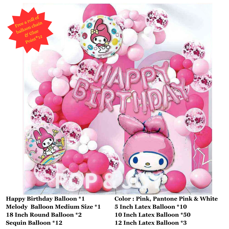 Melody Sanrio Theme Birthday Balloon Set Party Decoration Belon Melody ...
