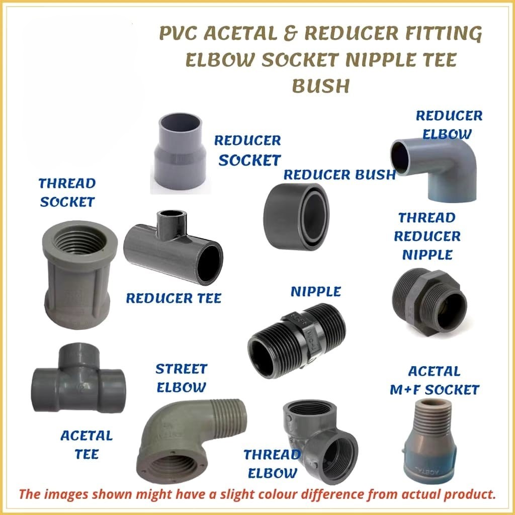 15mm 20mm PVC Acetal Threaded Ends Fitting Socket Elbow Tee Nipple M+F ...