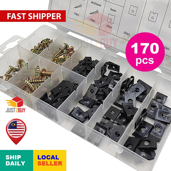【STOK M'SIA】Skru U Klip 170pcs U Clip Car Motorcycle Body Screw Clip U ...