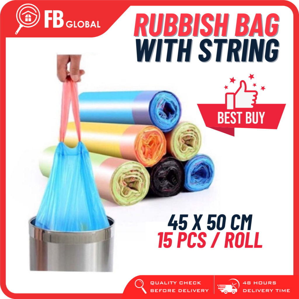 Thick Large Drawstring Garbage Bag Tie On Rubbish Bags Plastic Bag ...